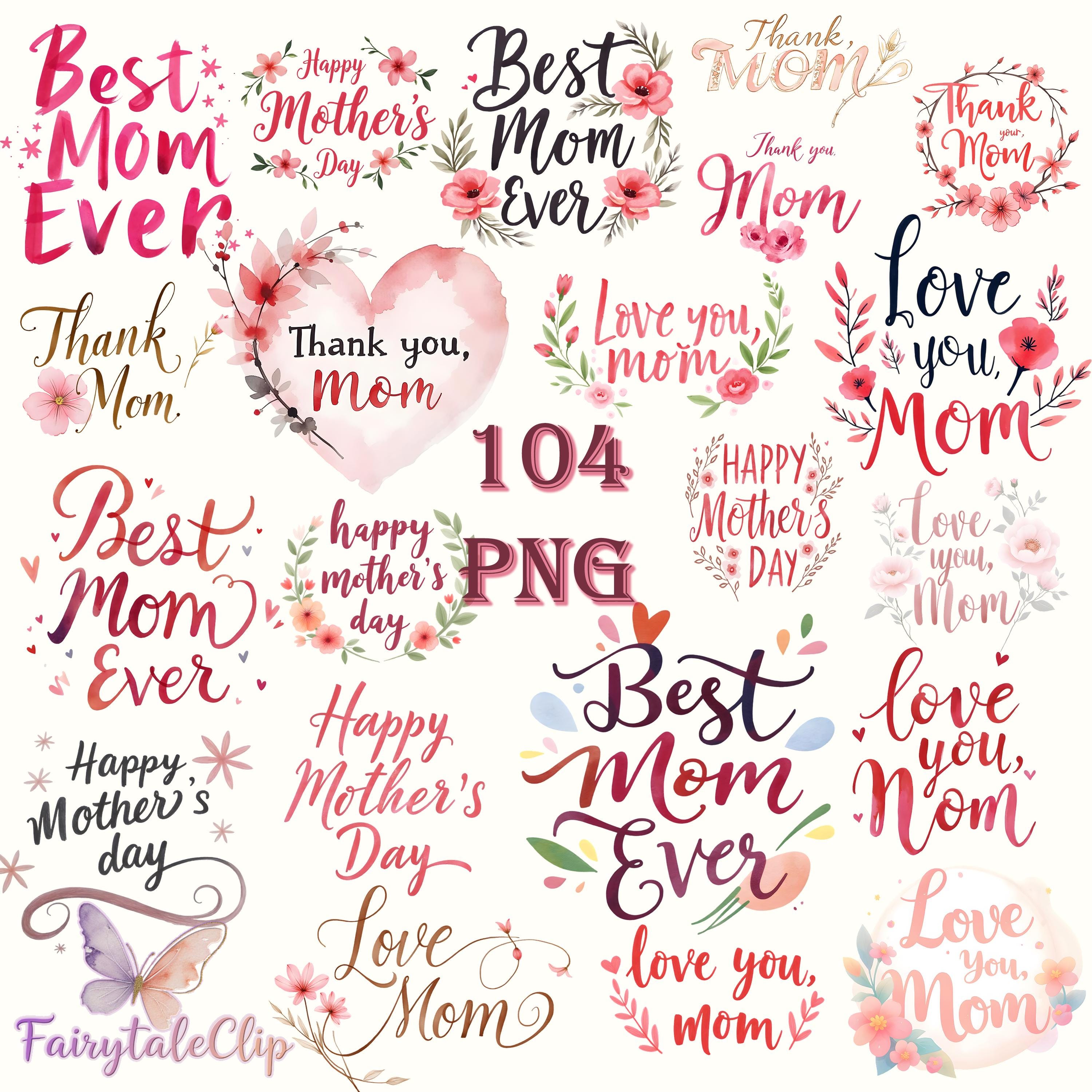 Mother's Day Quote Clipart Bundle: Watercolor 104 Pngs (digital ...