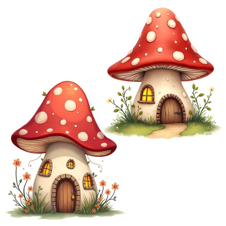 Mushroom House Clipart: 18 Whimsical Cottage 18 PNG Images (digital ...