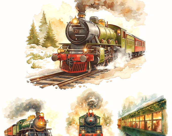 Winter Christmas Train Clipart, 10 High Quality JPG, Holiday Express ...