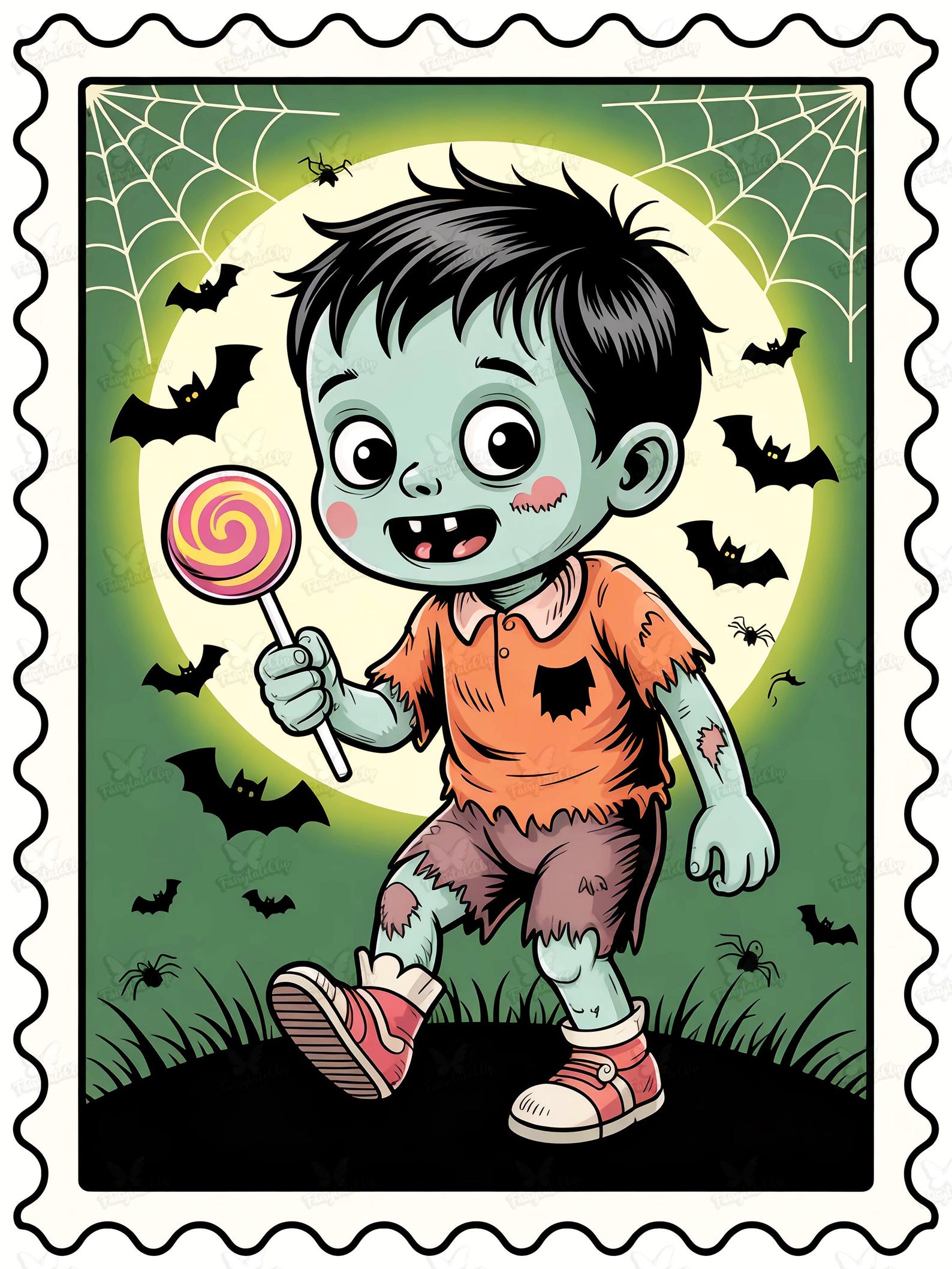 Cute Halloween Stamps: Trick or Treat Ghost & Zombie Art (12 PNG) - Etsy