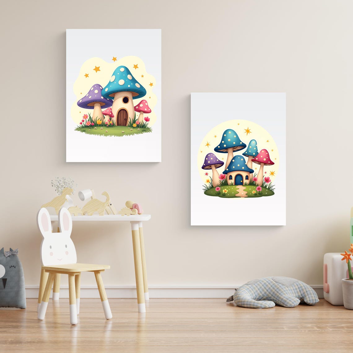 21 Whimsical Fairy Mushroom House Clipart, Cute Kids Room Wall Art ...