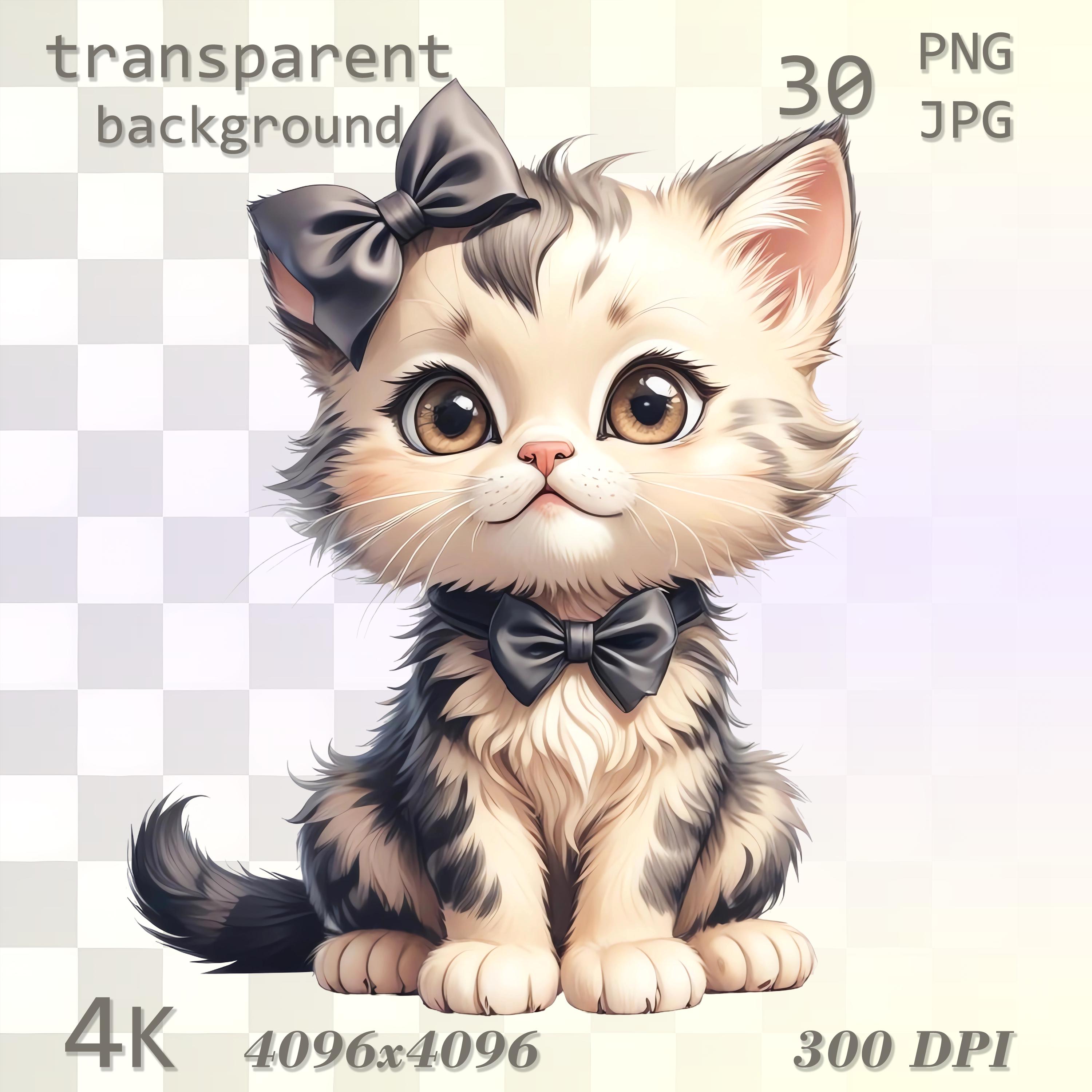 30 Cute Kitten Clipart, Kawaii Cat PNG | JPG Bundle, Watercolor Kittens ...