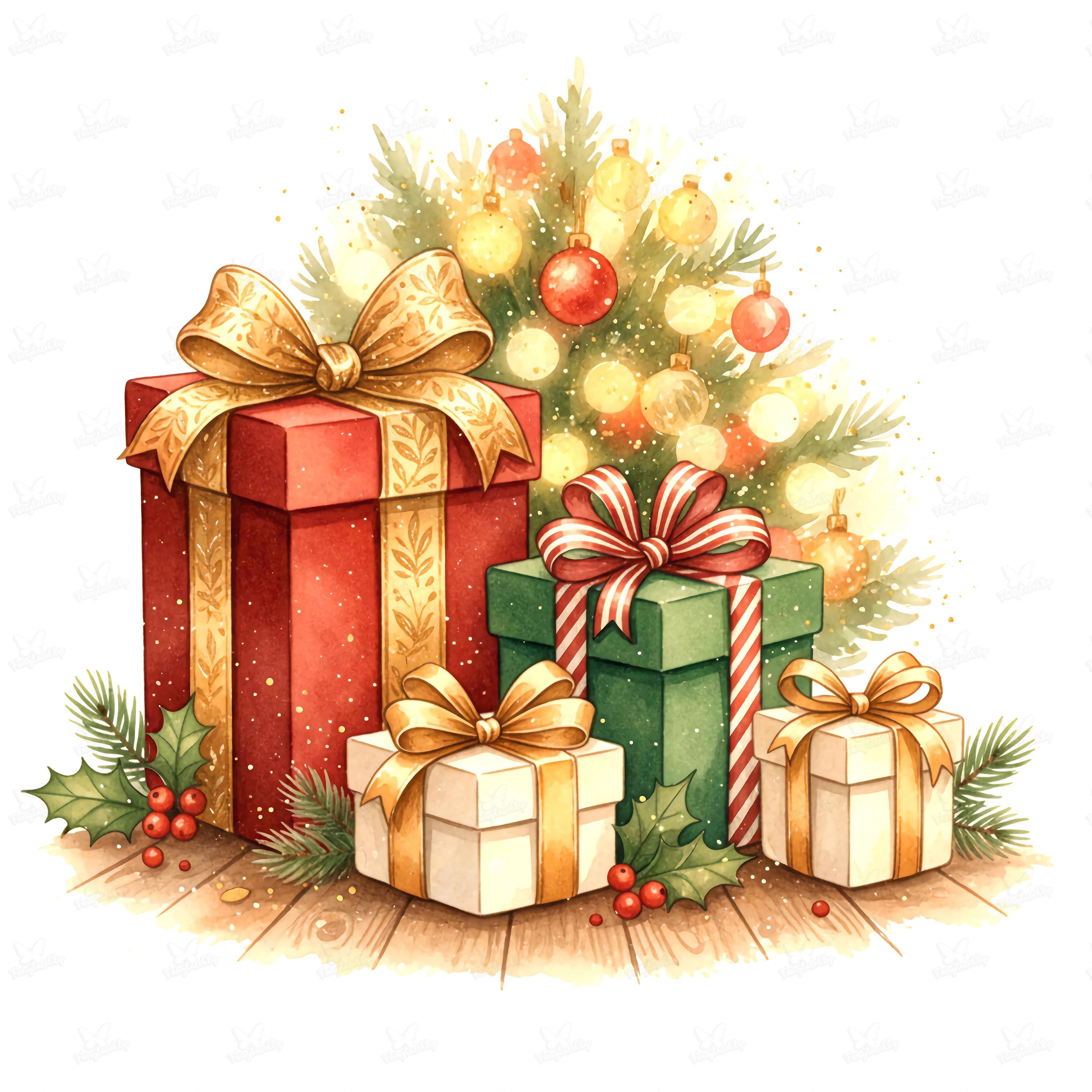 Cozy Watercolor Christmas Gifts Clipart | Holiday Interior & Mantel 13 ...