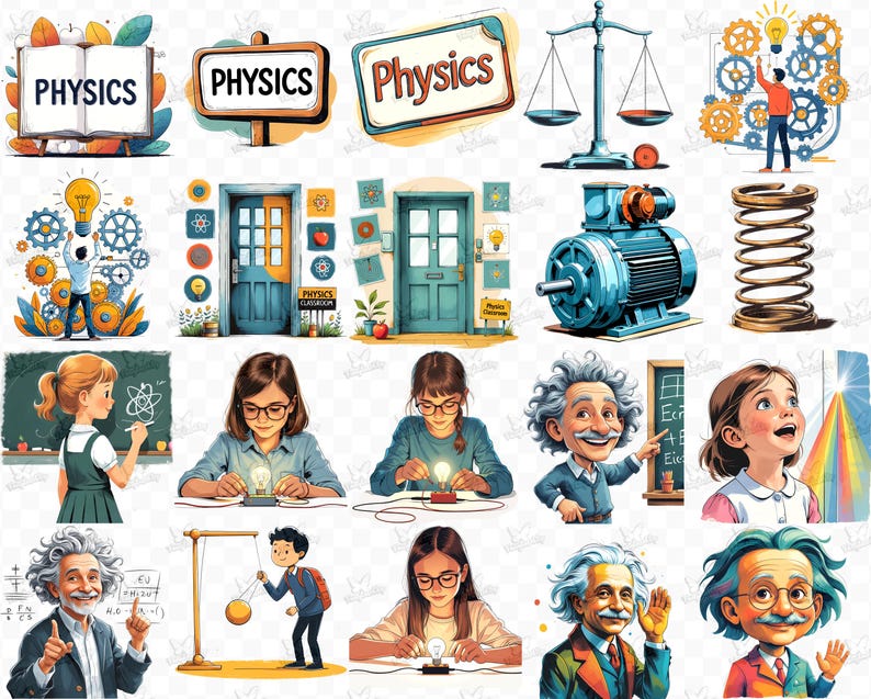 Physics Class Clipart (60 PNG), Vol. 21 | Vintage Storybook Science ...