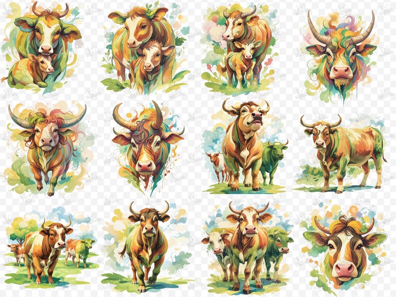Colorful Cow Clipart Bundle: Modern Farm Animal 24 Pngs for Sublimation ...