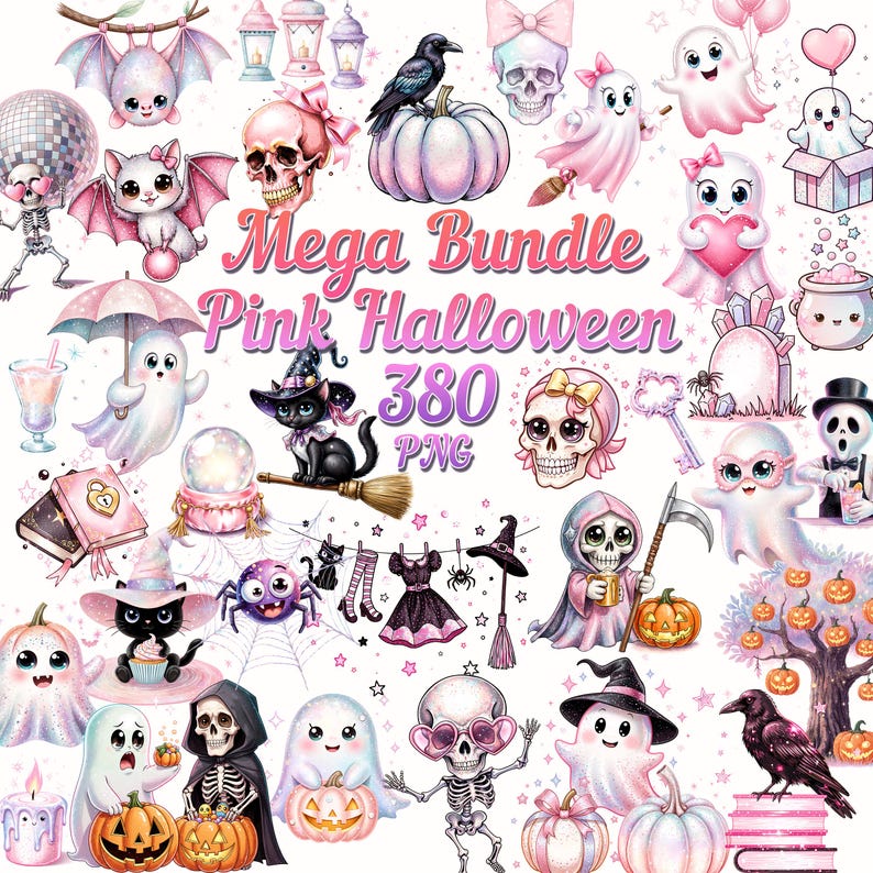 Pastel Halloween Clipart Set With Magical Witches and Cat (40 PNG) - Etsy
