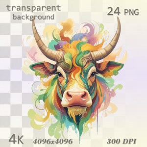 24 Colorful Cow Clipart PNG, Modern Farm Animal Art, Vibrant Western ...