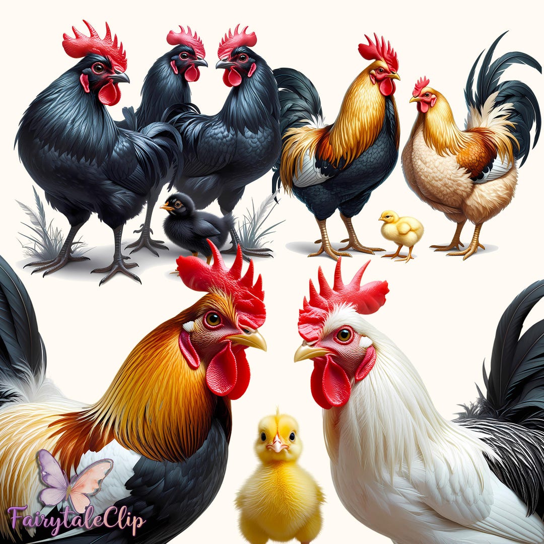 Chicken Family Clipart Set: Rooster, Hen, Chick 20 PNG (digital ...