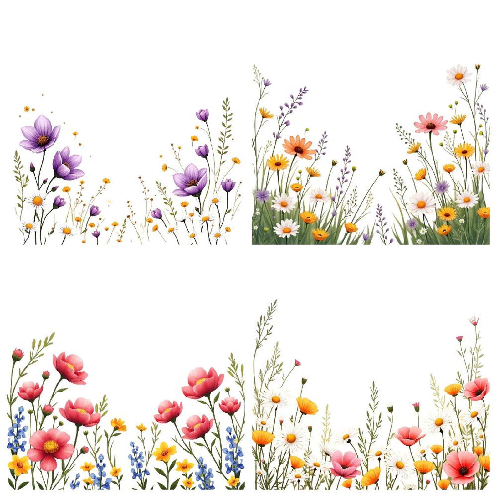 Watercolor Wildflower Clipart: Spring Floral Borders (20 PNG Digital ...