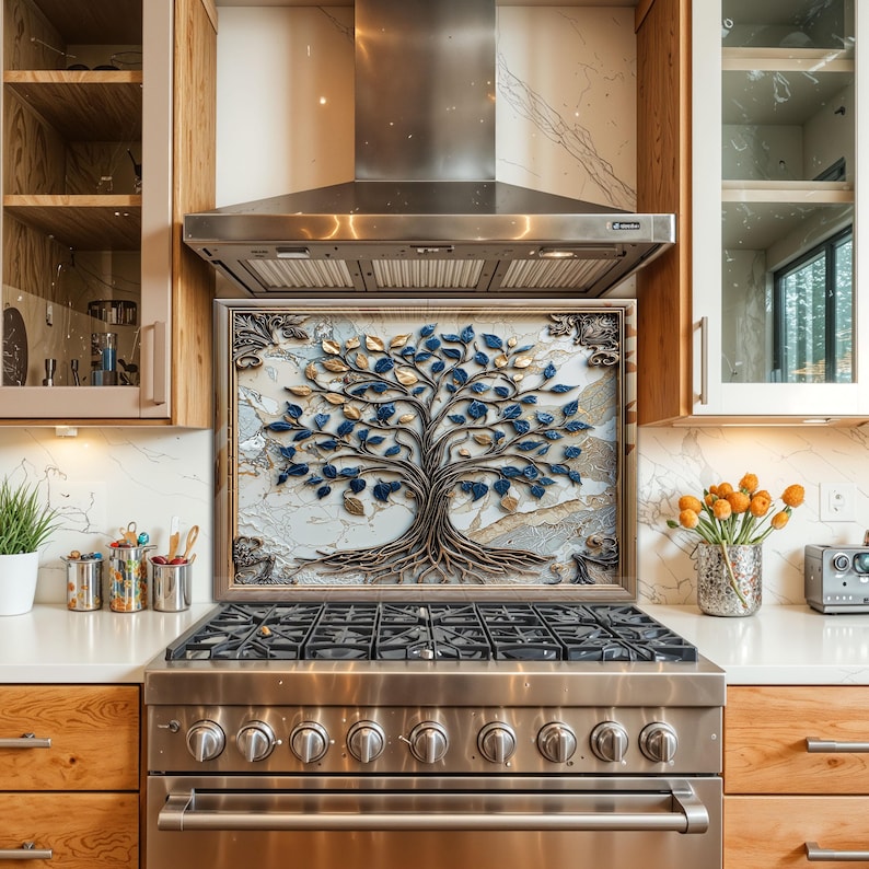Tempered Glass Backsplash for Kitchen - Easy to Clean, Heat Resistant ...