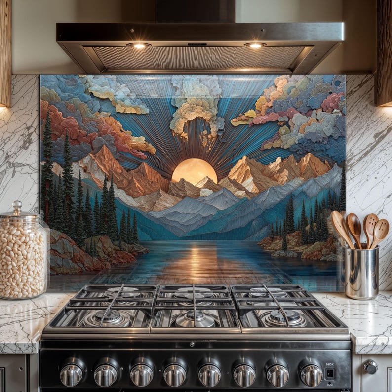 Tempered Glass Backsplash for Kitchen - Easy to Clean, Heat Resistant ...