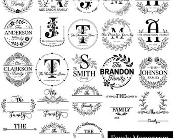 Family Name Monogram SVG Bundle: Floral Split Monogram Frames (digital ...