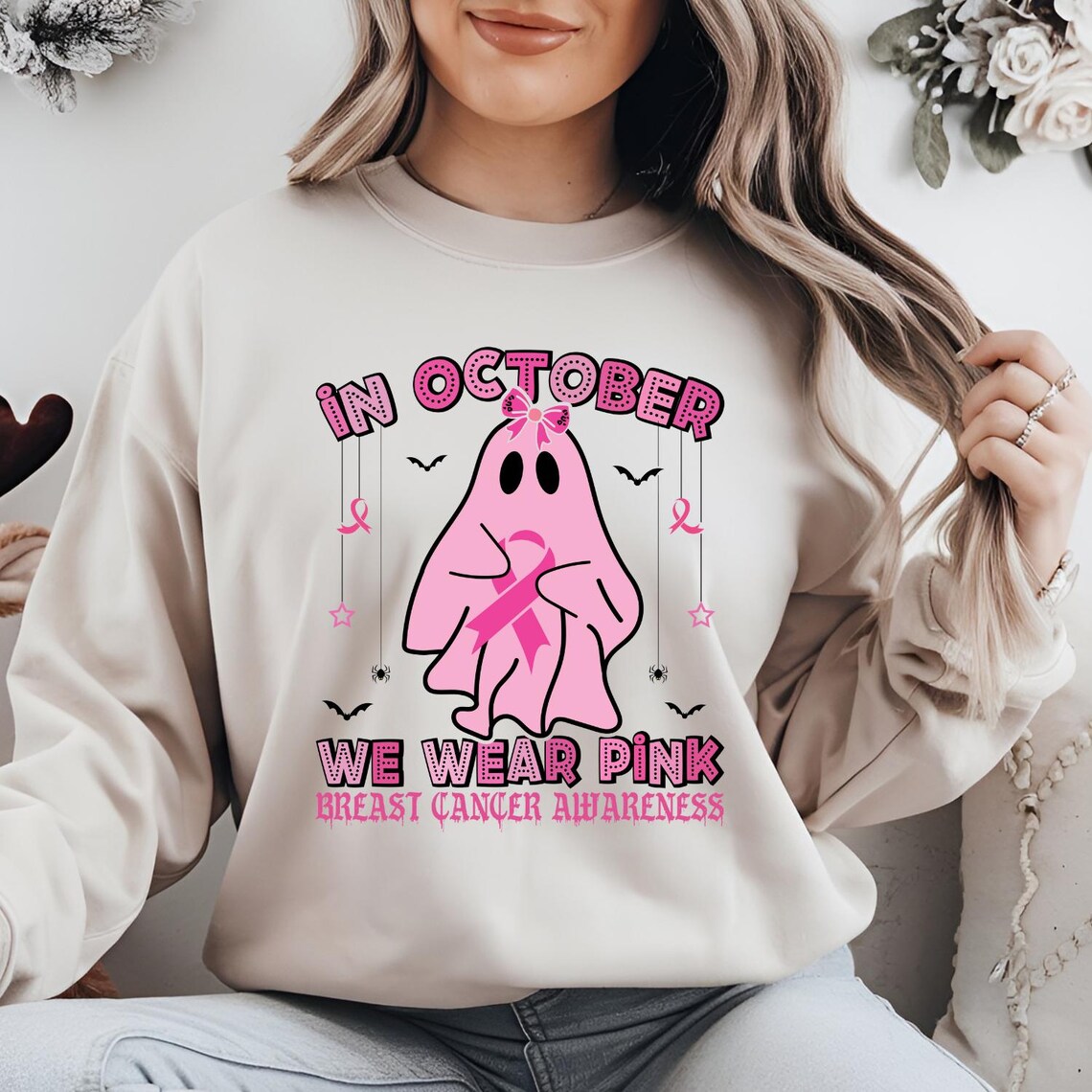 Pink Halloween Ghost PNG: Breast Cancer Awareness Sublimation (digital ...