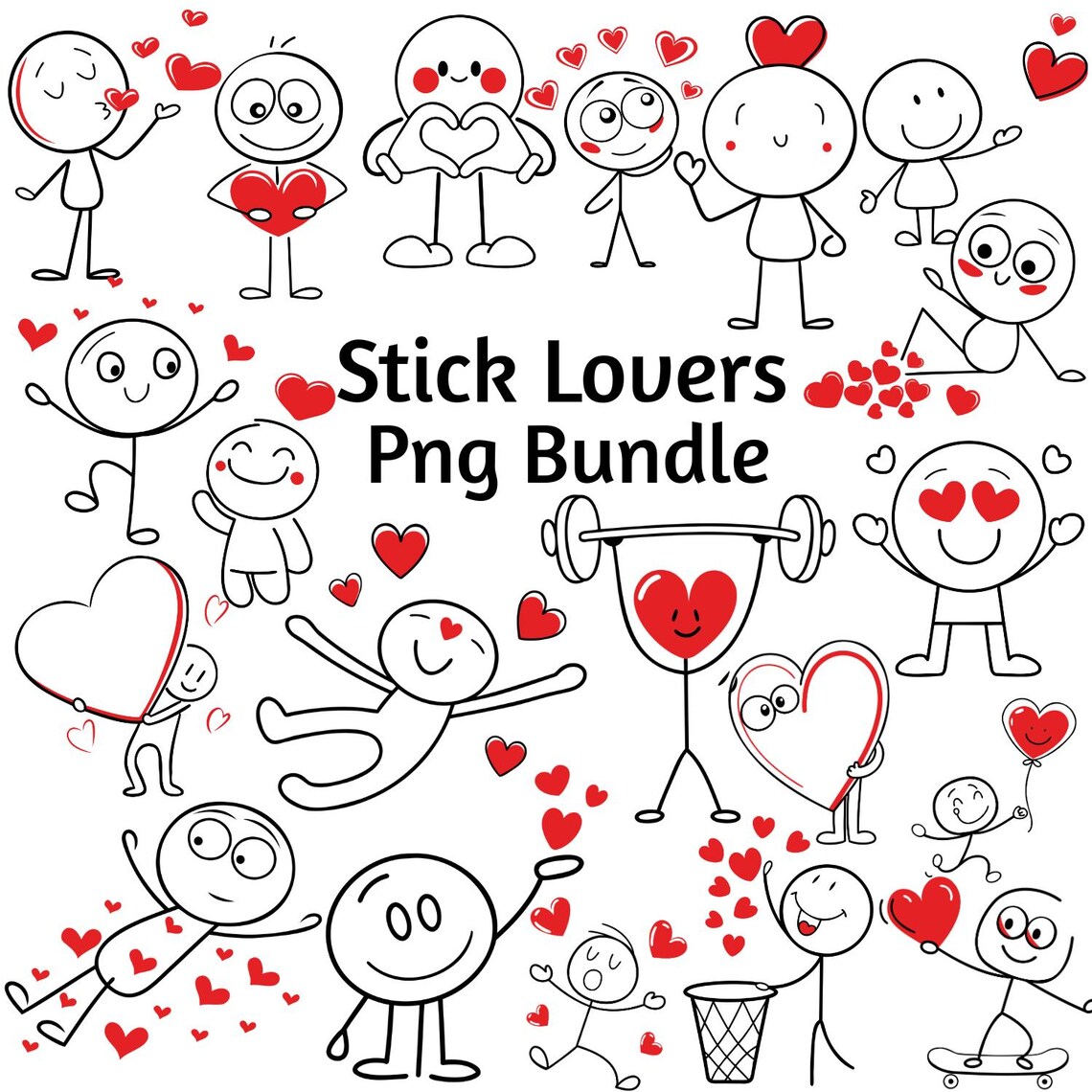 Stick Figure Love Clipart Bundle, Valentine's Day SVG PNG (digital ...