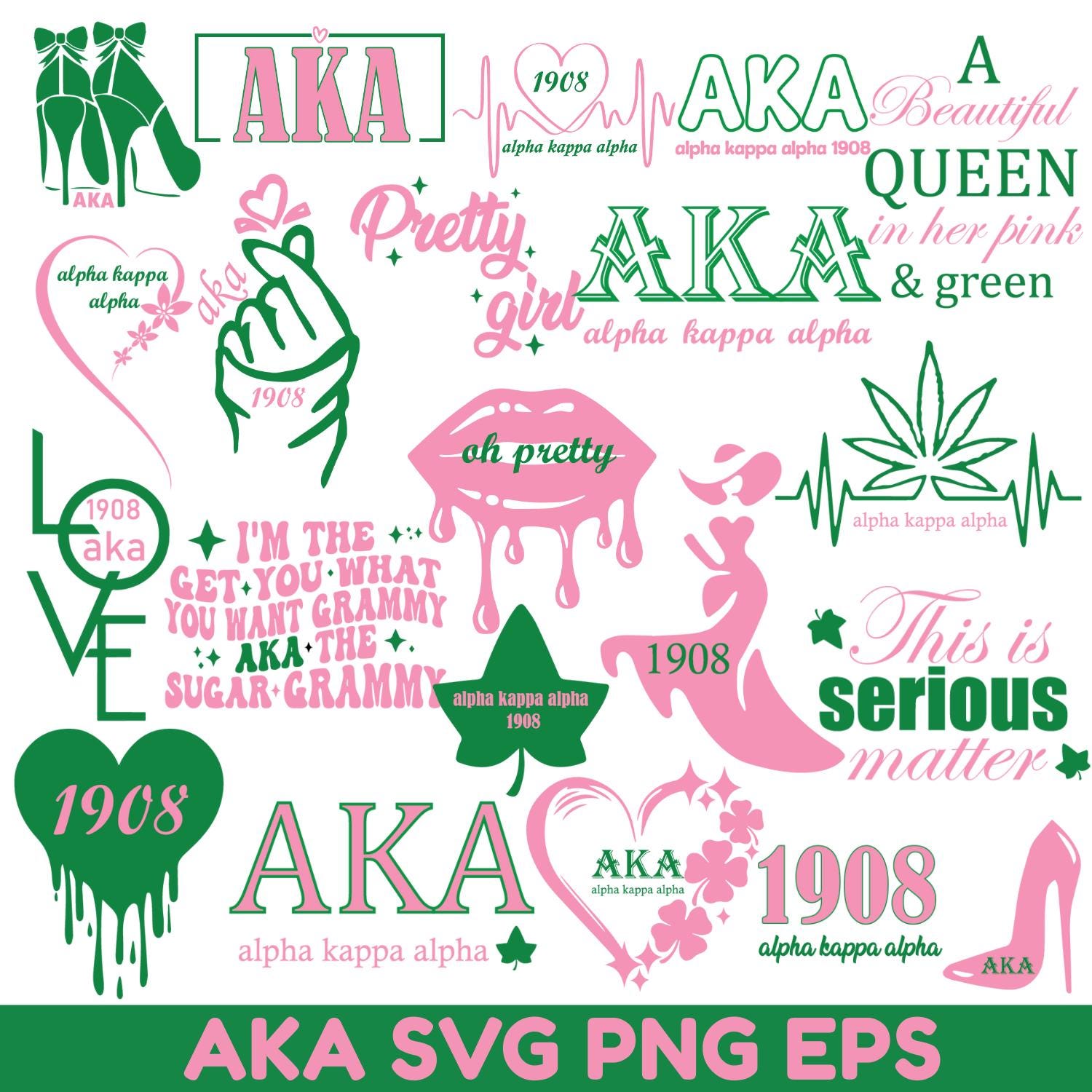 Alpha Kappa Alpha SVG Bundle: AKA Sorority, Pink & Green Designs - Etsy