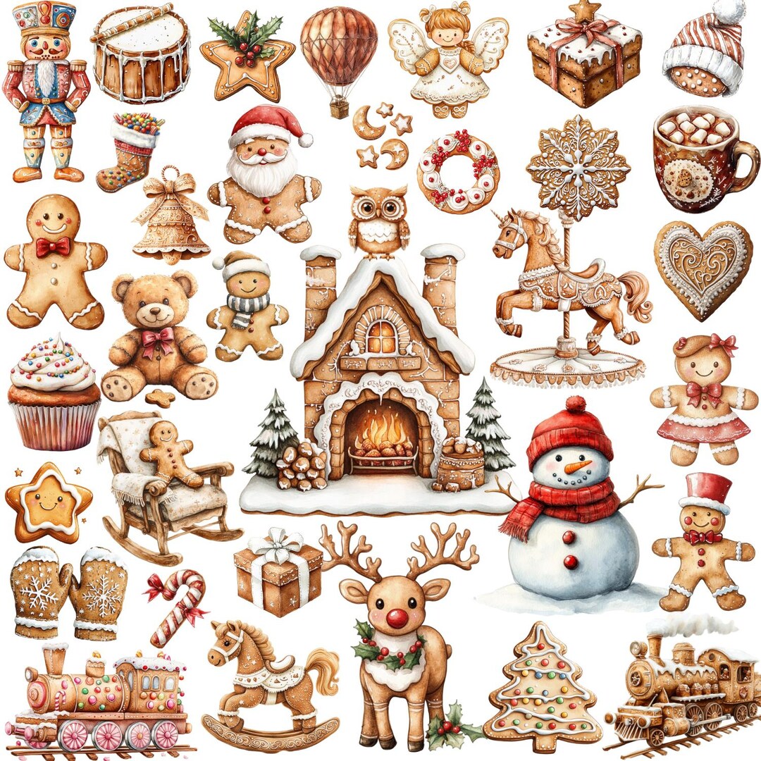 Whimsical Christmas Gingerbread Clipart Bundle (PNG) - Etsy