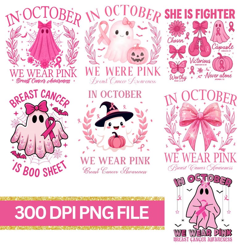Pink Halloween Ghost PNG: Breast Cancer Awareness Sublimation (digital ...