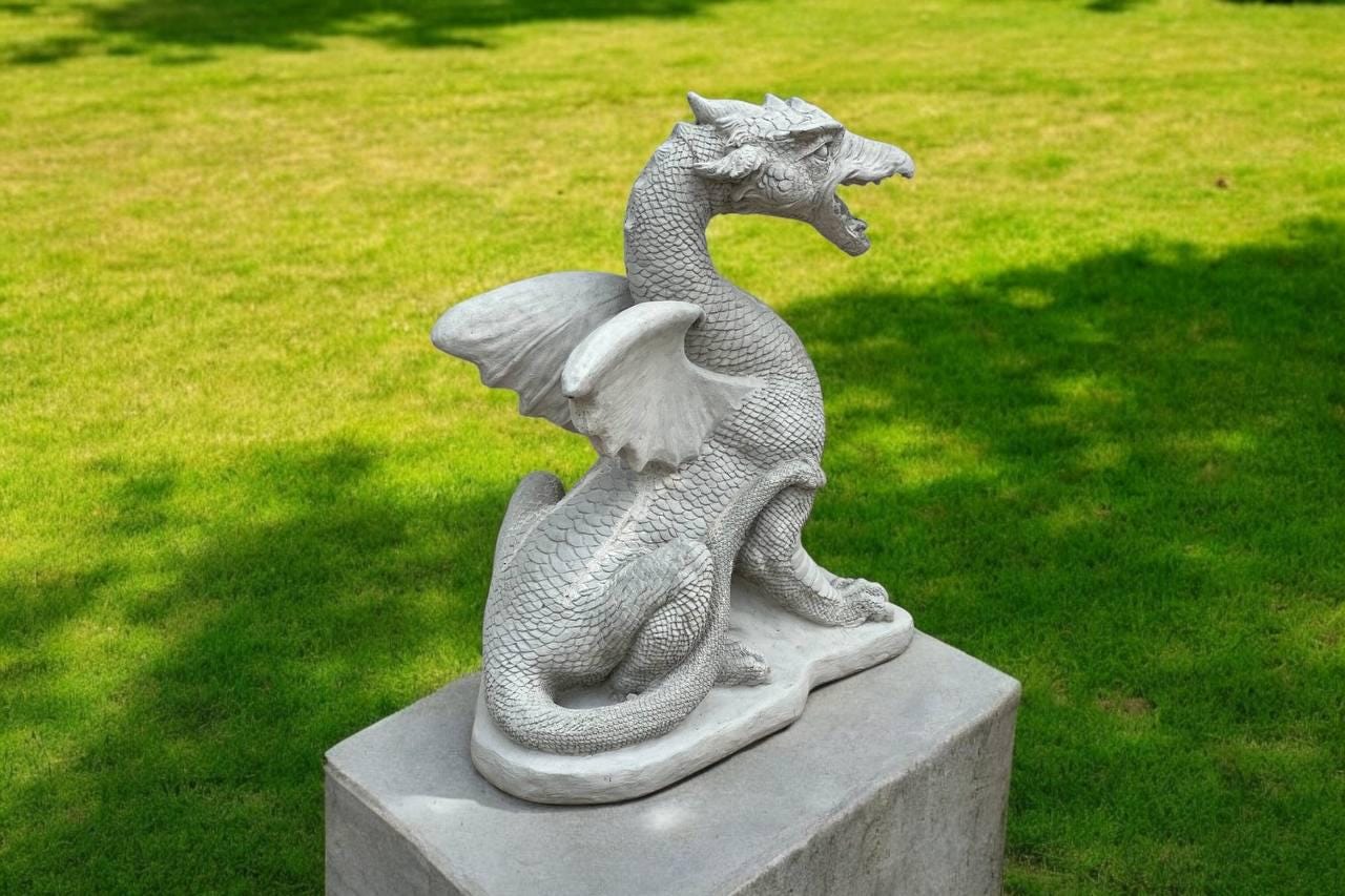Stone Sitting Dragon, Yard Dragon Figurine, Concrete Home Ornament ...