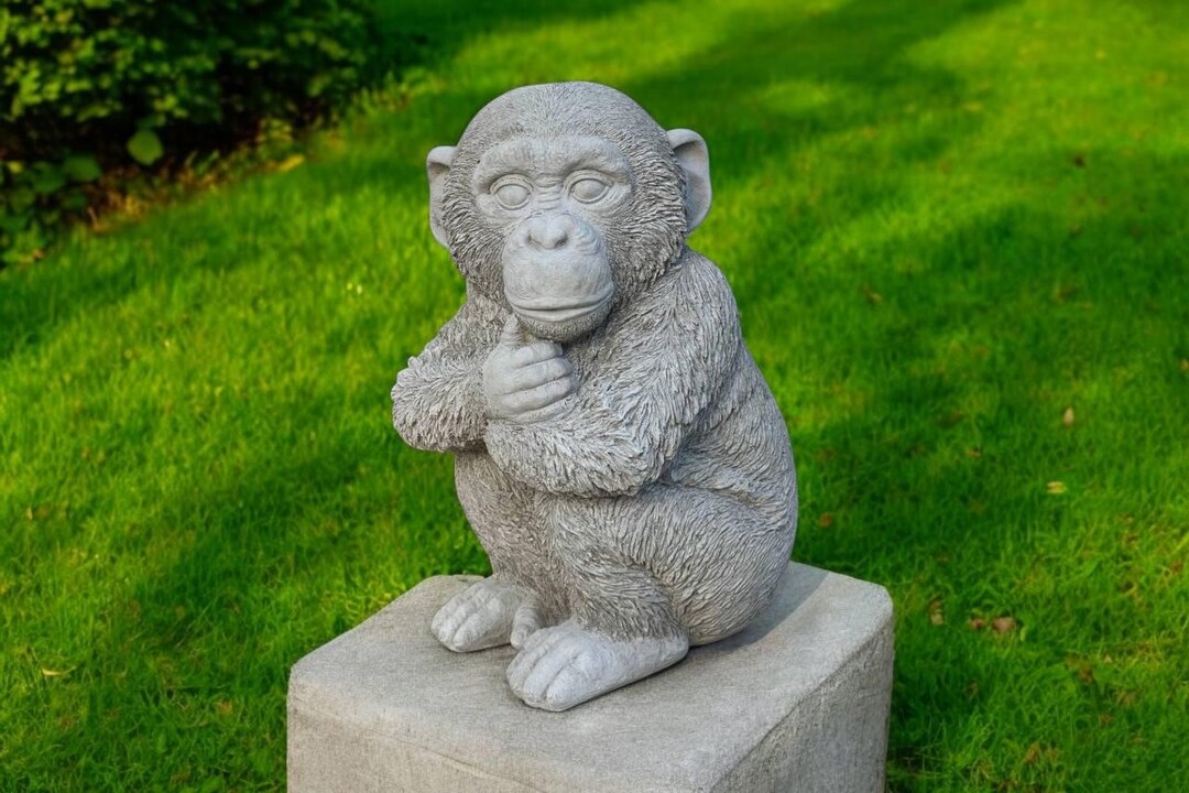 Stone Monkey Statue, Outdoor Chimpanzee, Animal Garden Art, Concrete ...