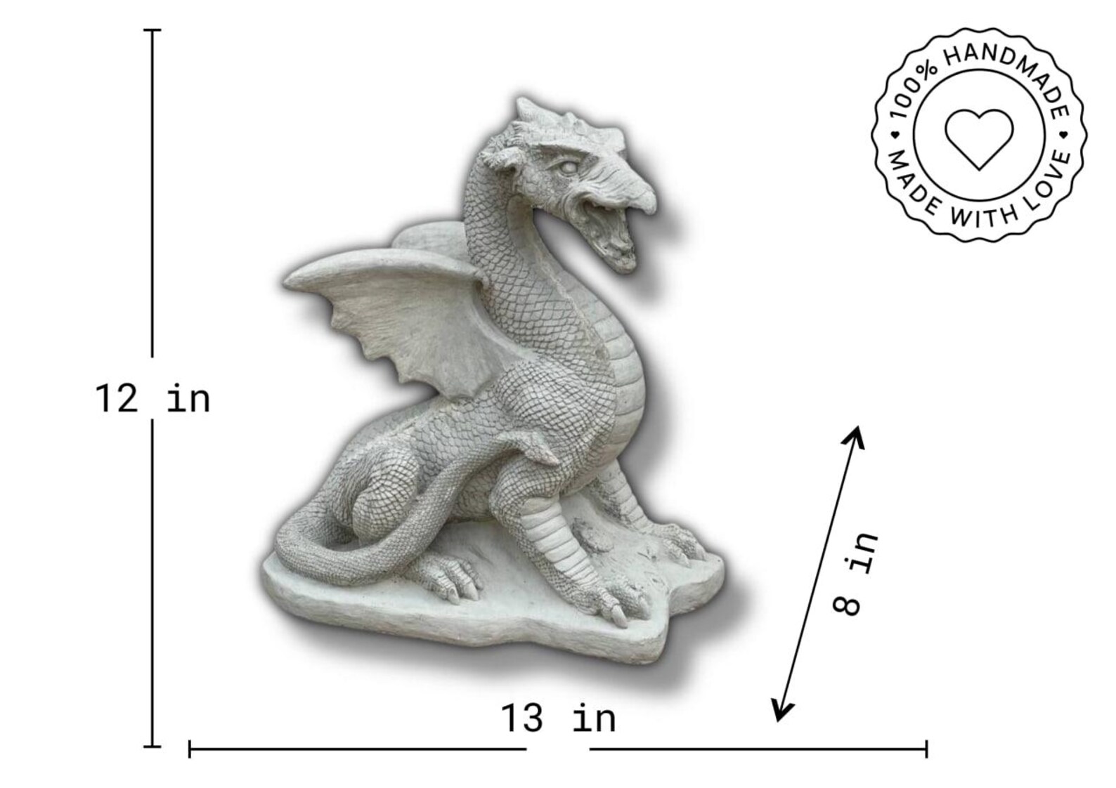 Stone Sitting Dragon, Yard Dragon Figurine, Concrete Home Ornament ...