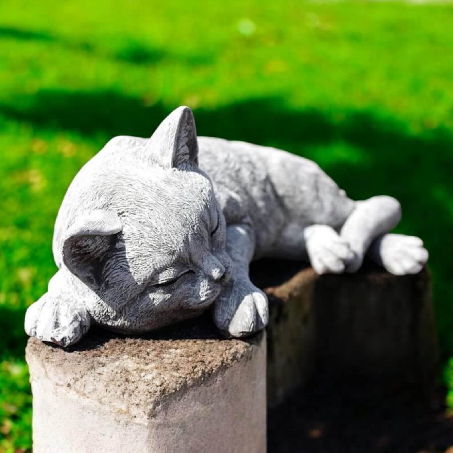 Cement Cat Statue, Lawn Pet Decoration, Kitten Garden Design, Sleeping ...