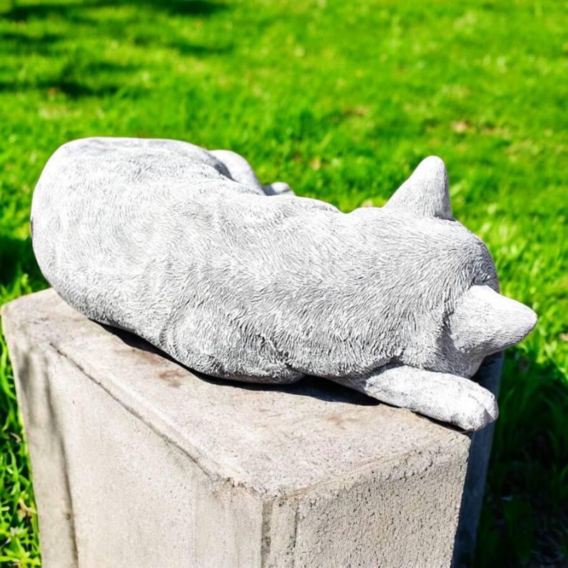 Cement Cat Statue, Lawn Pet Decoration, Kitten Garden Design, Sleeping ...