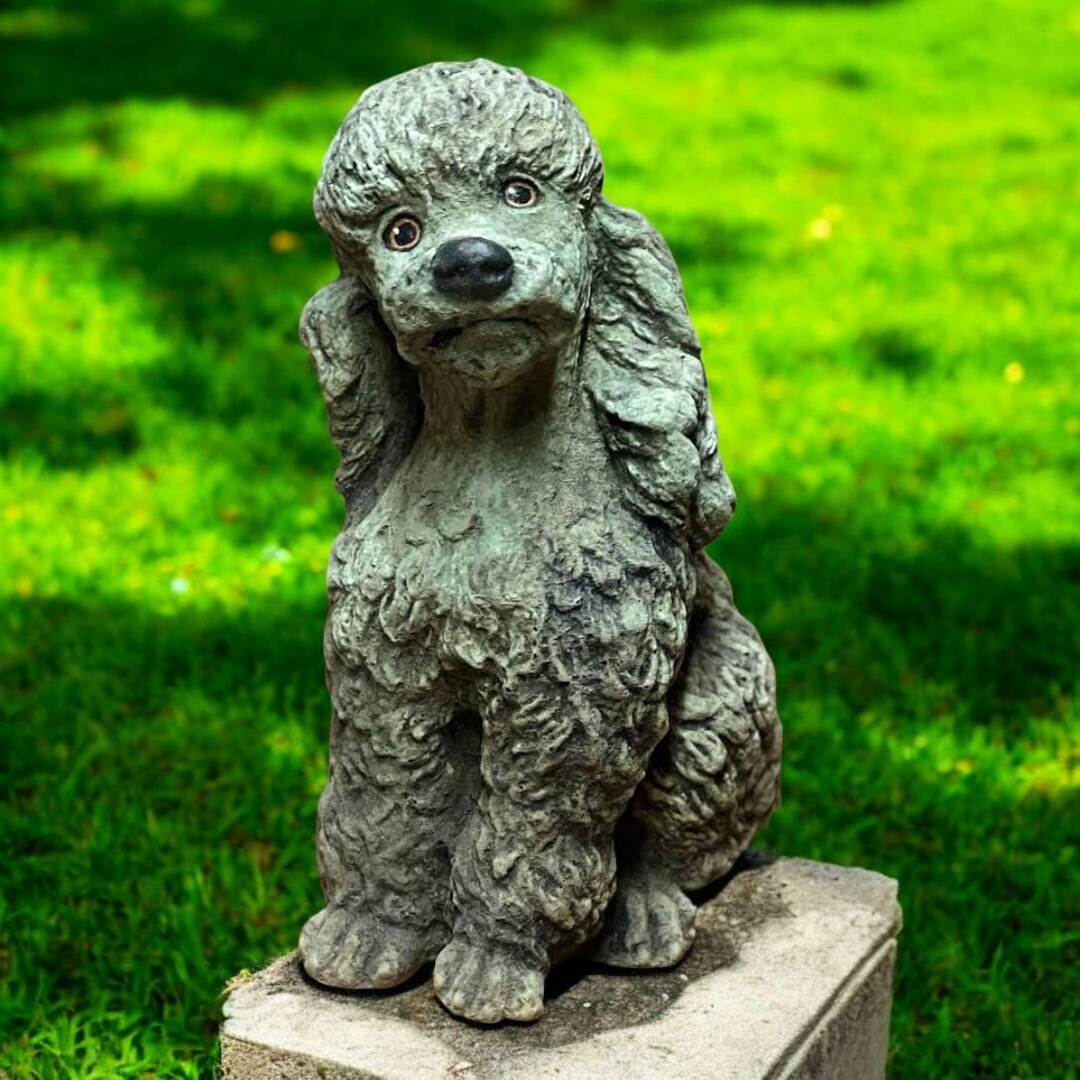 Stone Poodle Statue, Concrete Dog Art, Lawn Pet Ornament, Garden Poodle ...