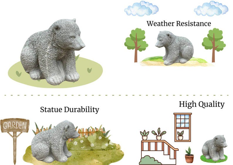 Bear Statue, Outdoor Animal, Large Bear, Concrete Sculpture, Outdoor ...