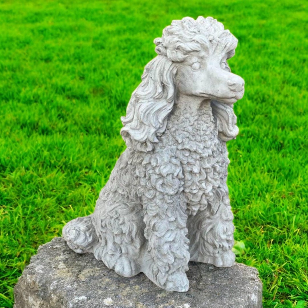 Stone Poodle Figurine, Concrete Dog Art, Cement Pet Sculpture, Poodle ...