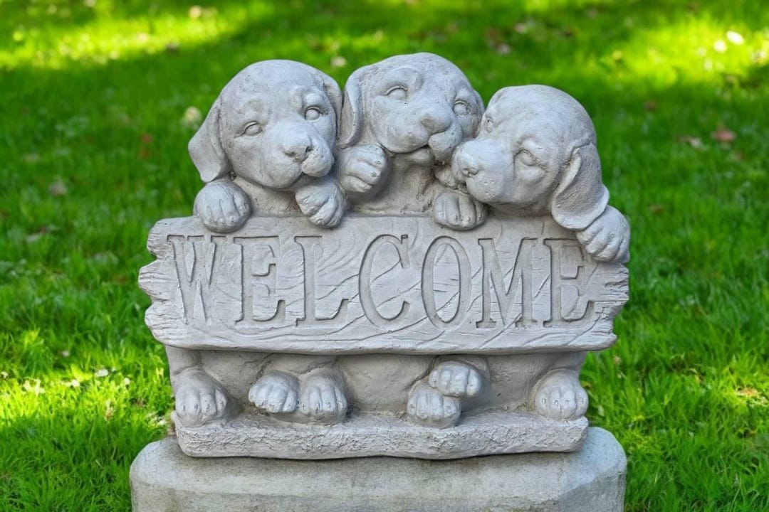 Welcome Home Statue, Concrete Puppies Figure, Three Dogs Decoration ...