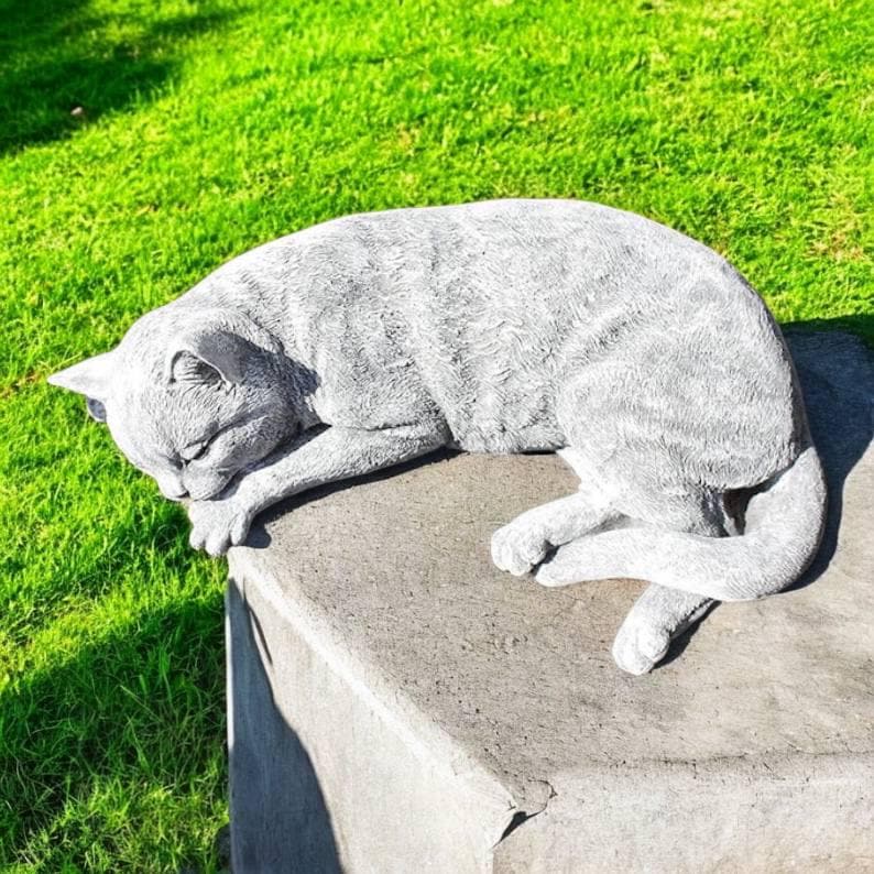 Cement Cat Statue, Lawn Pet Decoration, Kitten Garden Design, Sleeping ...