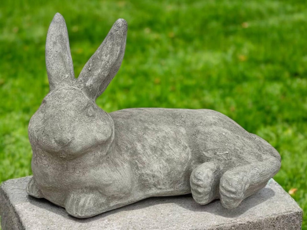 Rabbit Yard Statue, Lawn Animal Decor, Outside Bunny Ornament, Concrete ...