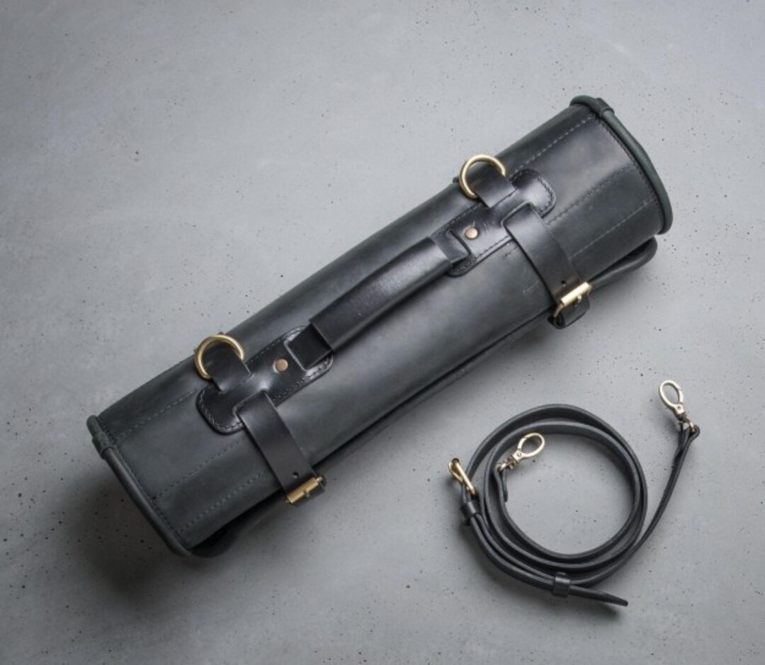 Handmade Pure Leather Knife Roll - Black Leather Folding Knife Roll ...