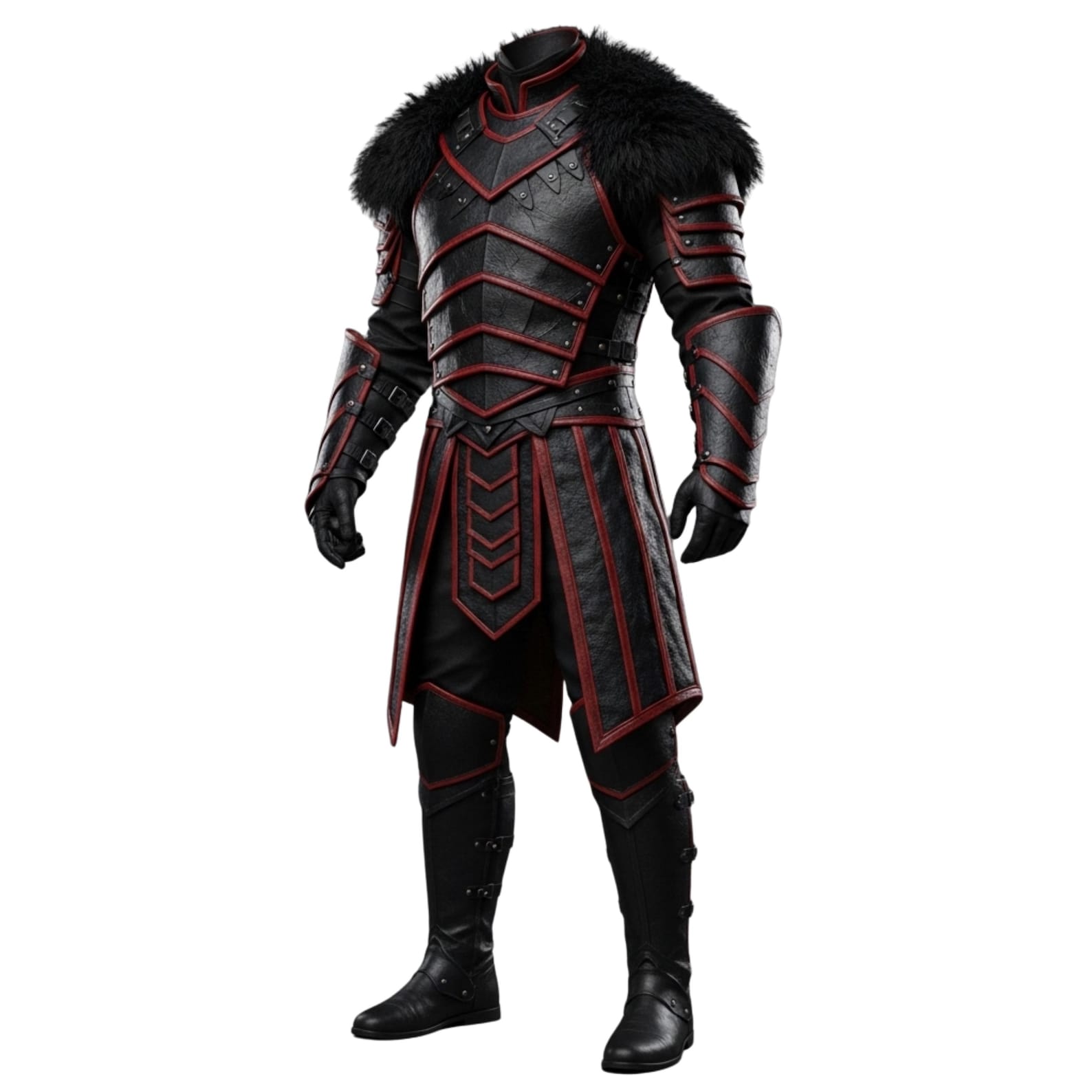Handmade Black Leather Medieval Armor With Fur Mantle - Ren Faire ...
