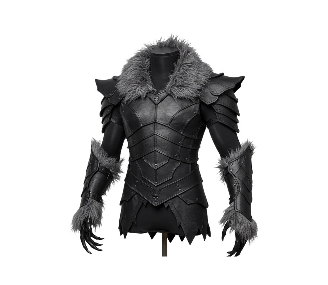 Handmade Black Leather Medieval Fur Armor - Pure Cowhide Leather ...