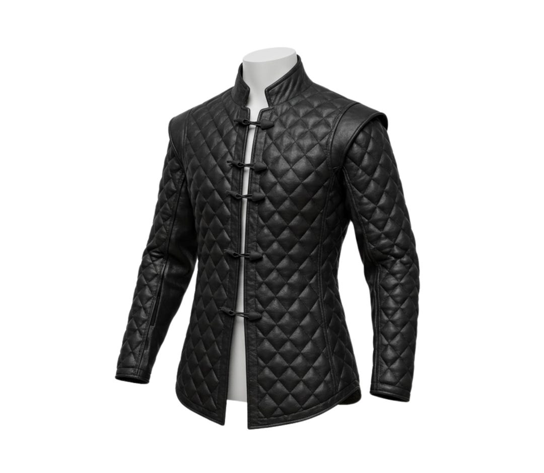 Handmade Black Leather Quilted Jerkin: Renaissance Cosplay Tunic Coat ...