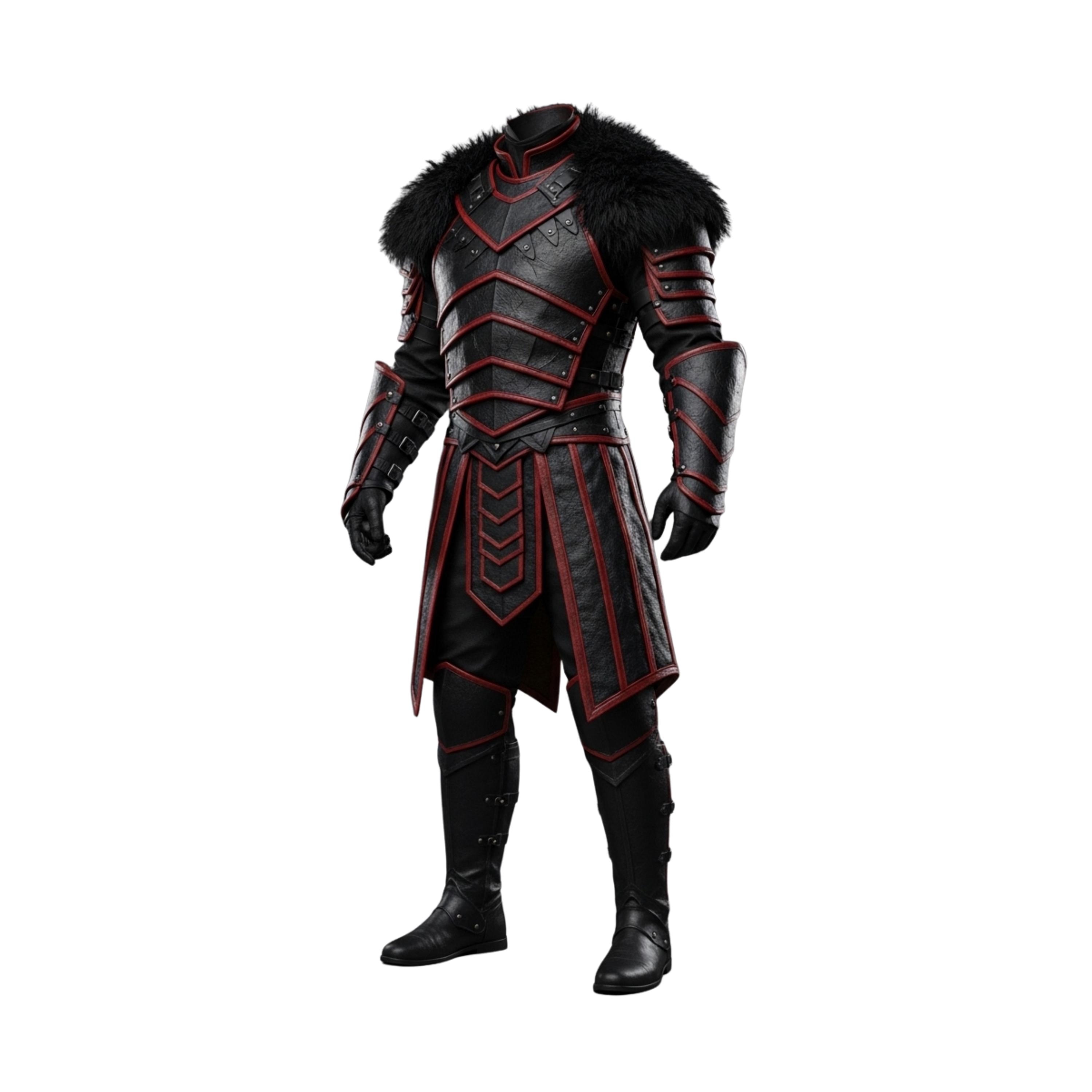 Handmade Black Leather Medieval Armor With Fur Mantle - Ren Faire ...