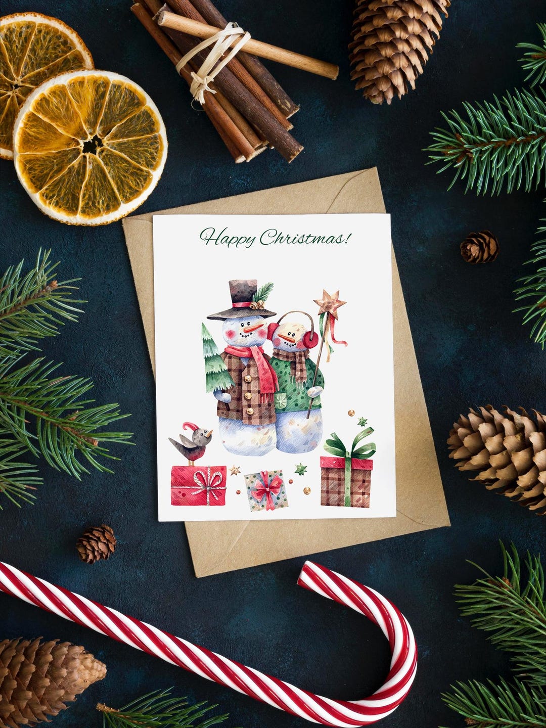 Christmas Card | Watercolor Snowman Holiday Greeting | Printable 5x7 ...