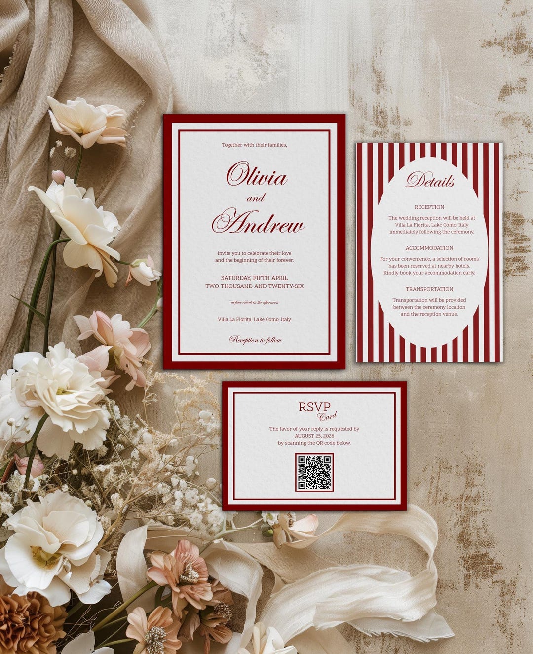 Luxury Old Money Wedding Invitation Suite Template, Elegant Red ...
