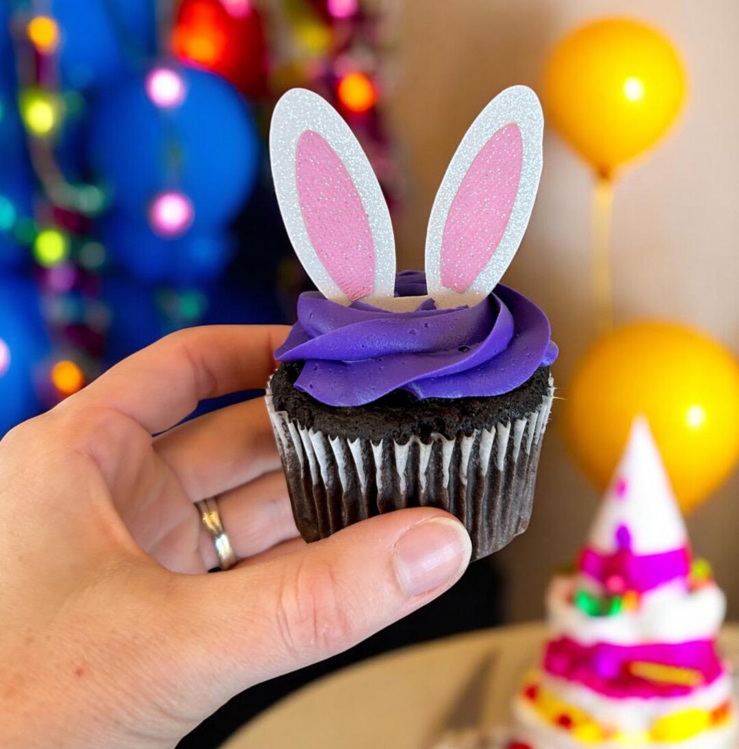 Bunny Ear Cupcake Toppers: Glitter Cardstock, Themed Decorations - Etsy