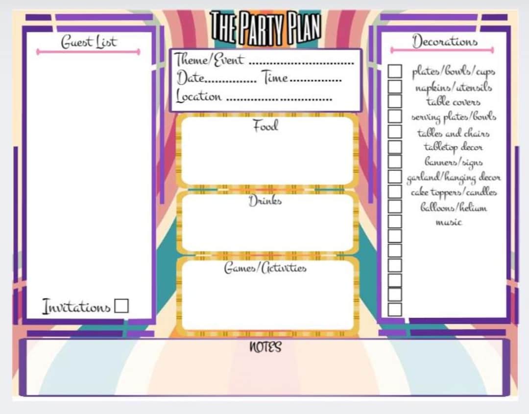 Party Plan Checklist: Event Planner Template (digital Download) - Etsy