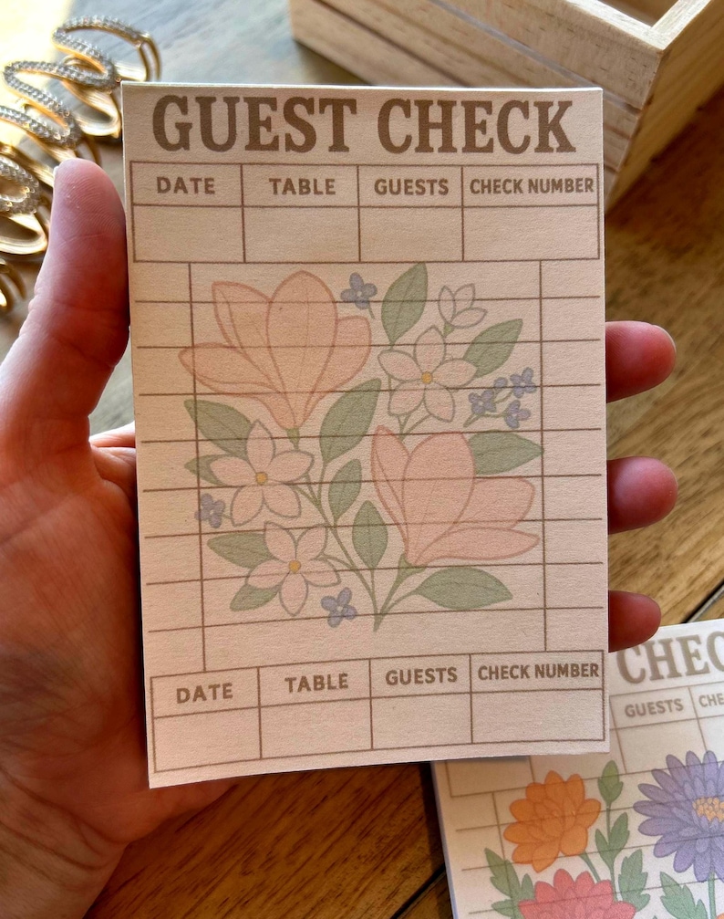 Floral Guest Check Notepad Set, Small Business Receipts, Vintage ...