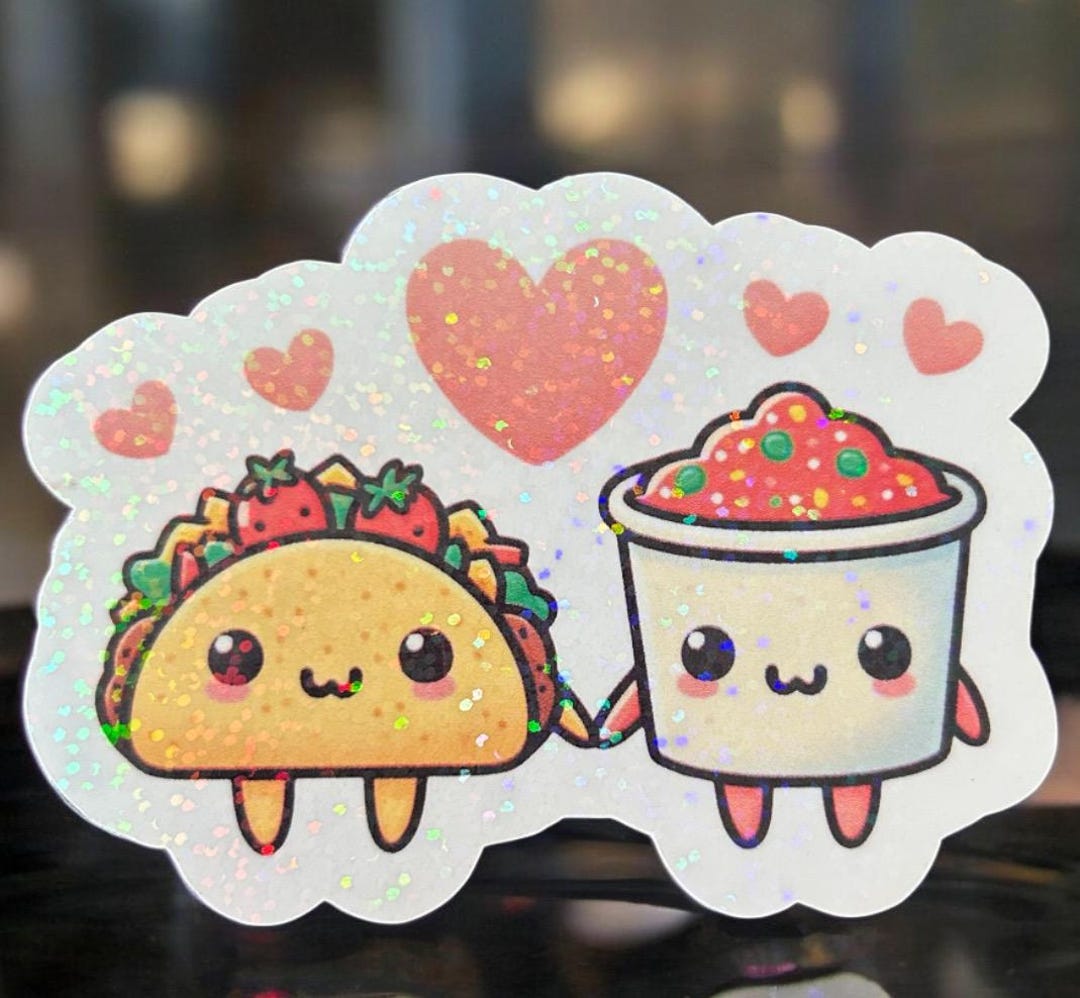 Kawaii Taco and Salsa: Sticker or Magnet, Sparkly - Etsy
