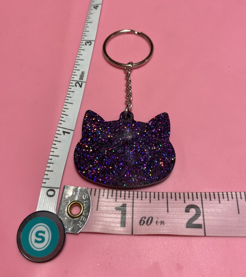 Handmade Cat Head Keychain Purple and Silver - Etsy
