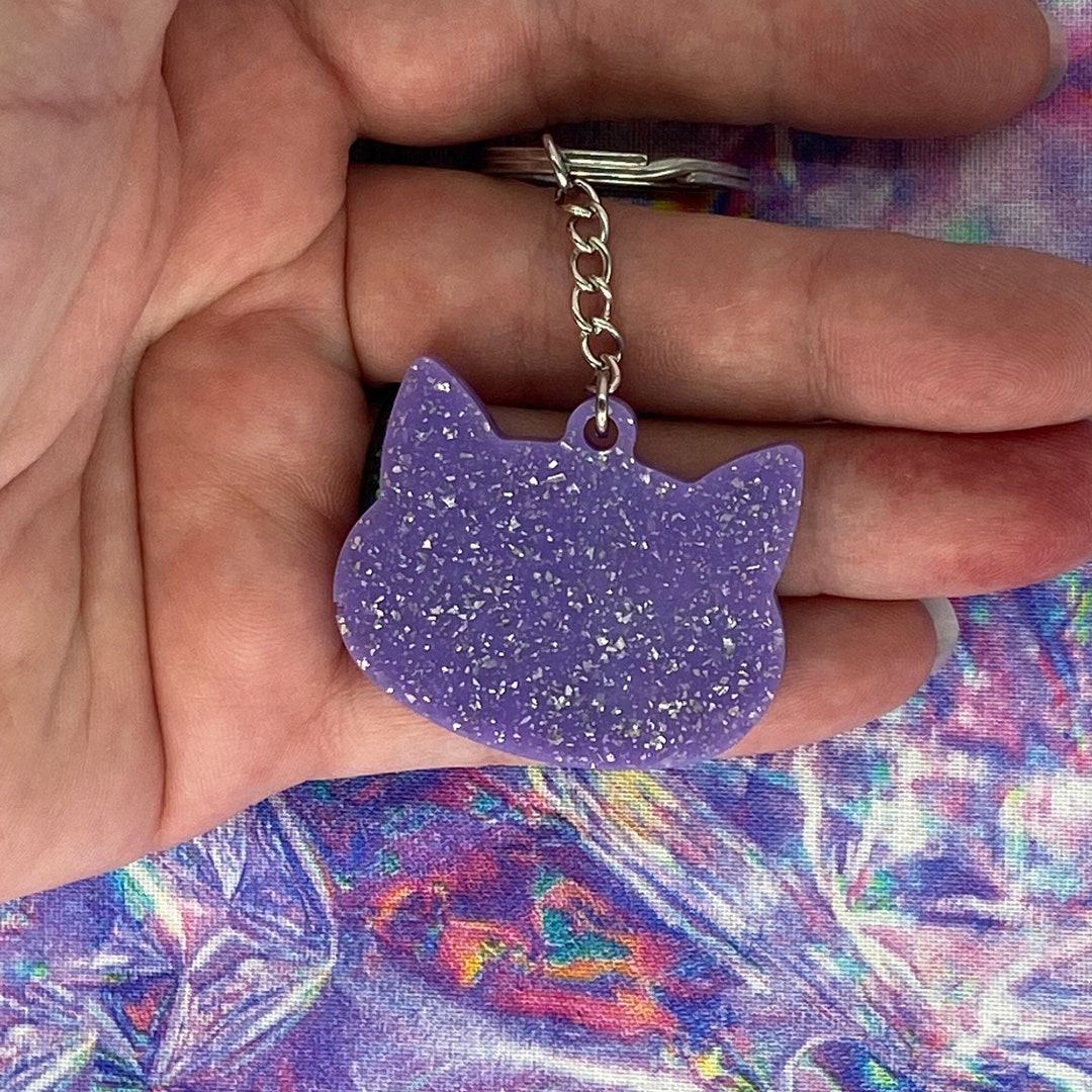Handmade Cat Head Keychain Purple and Silver - Etsy