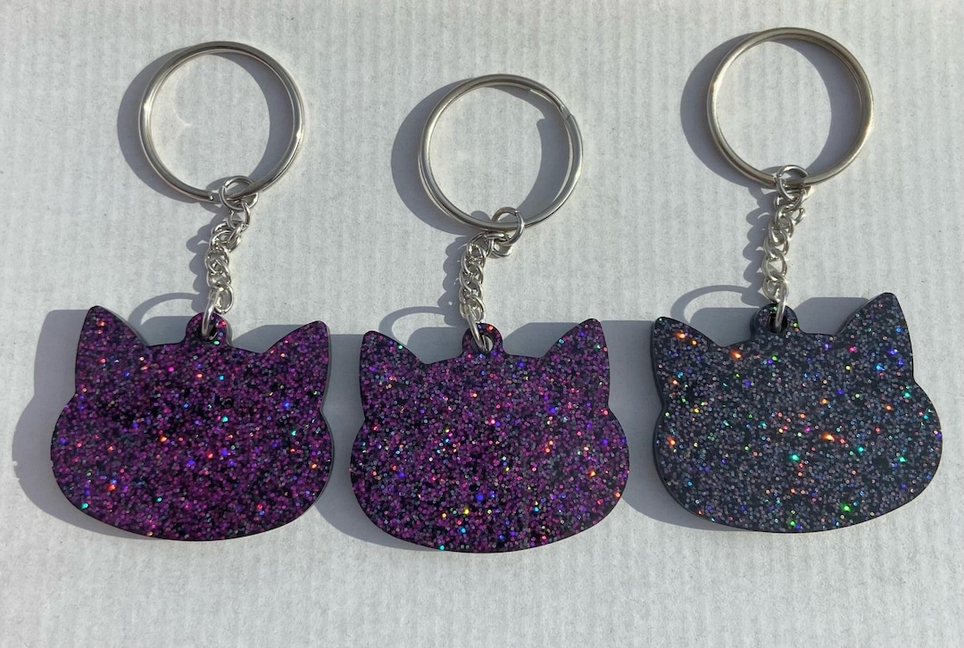 Handmade Cat Head Keychain Purple, Black - Etsy