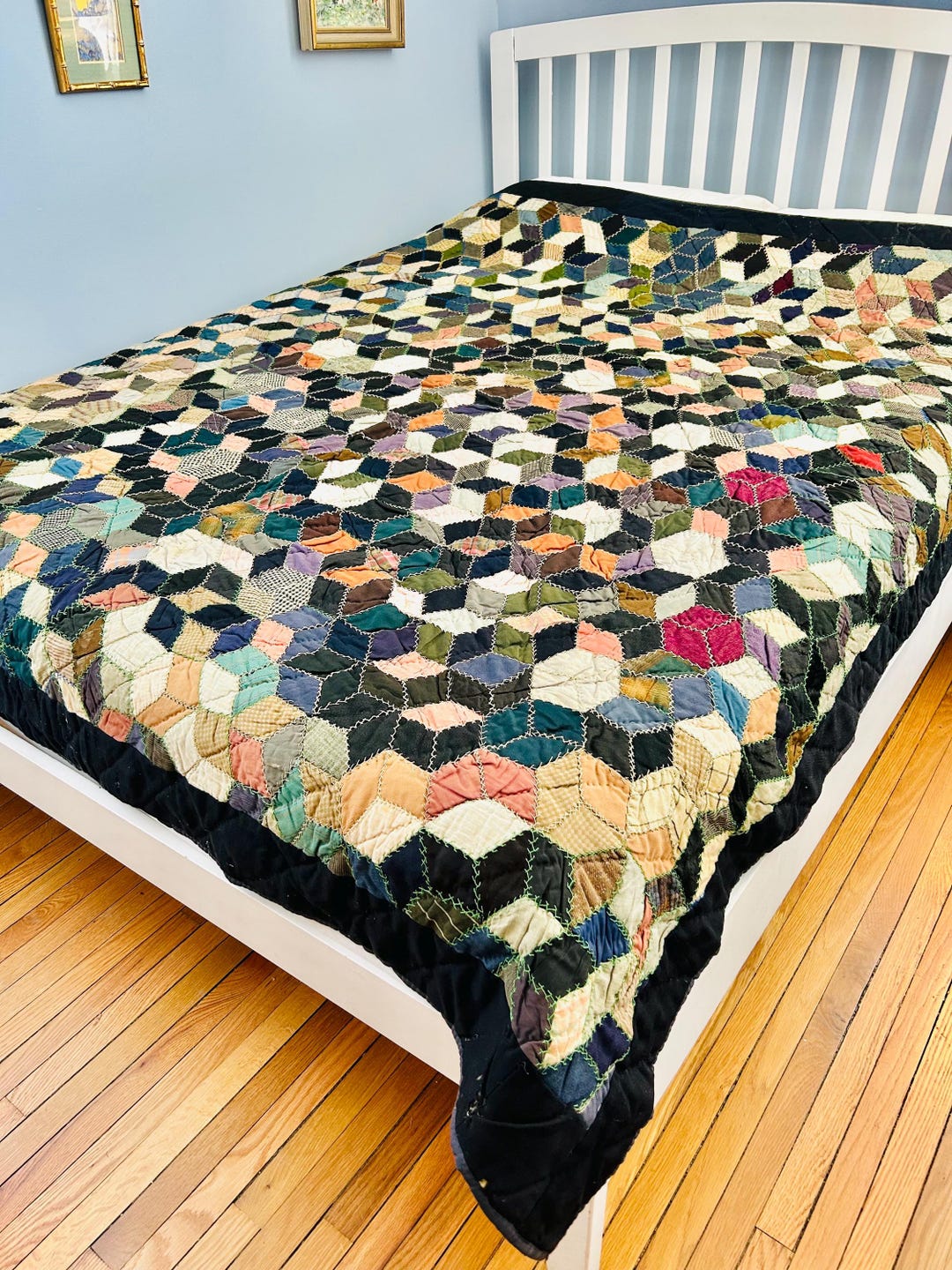 Antique 19th Century Tumbling Blocks Quilt – Victorian Optical Illusion ...