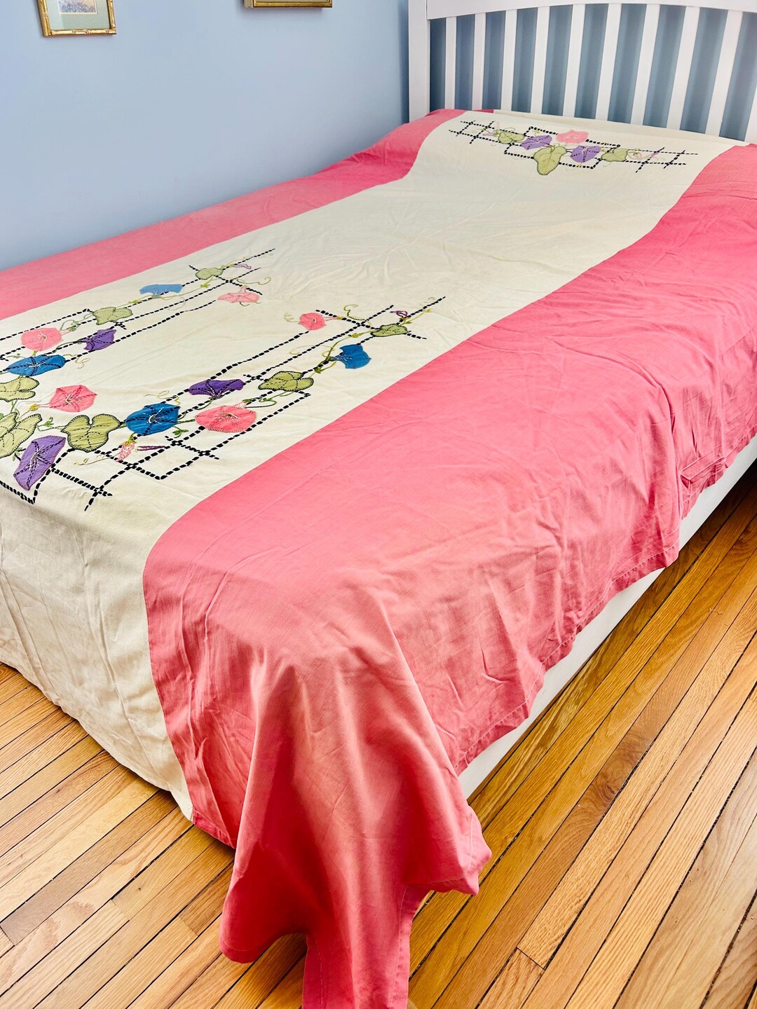 Large 1940s Flower Vine Quilt Top/summer Coverlet – 83” X 113” - Etsy