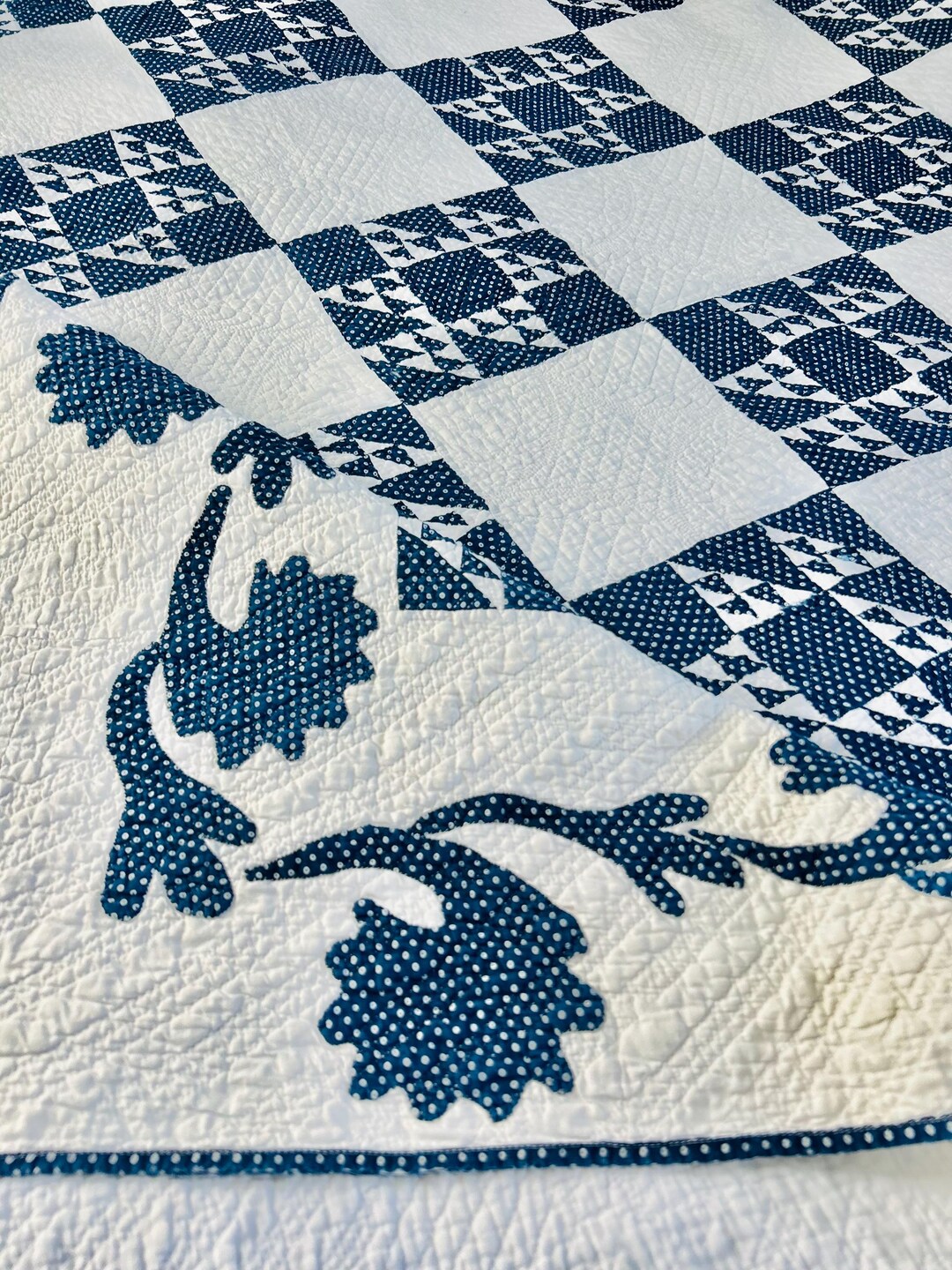 Antique Double Pyramids Quilt, Oak Leaf Border, 1880s Handmade Quilt ...