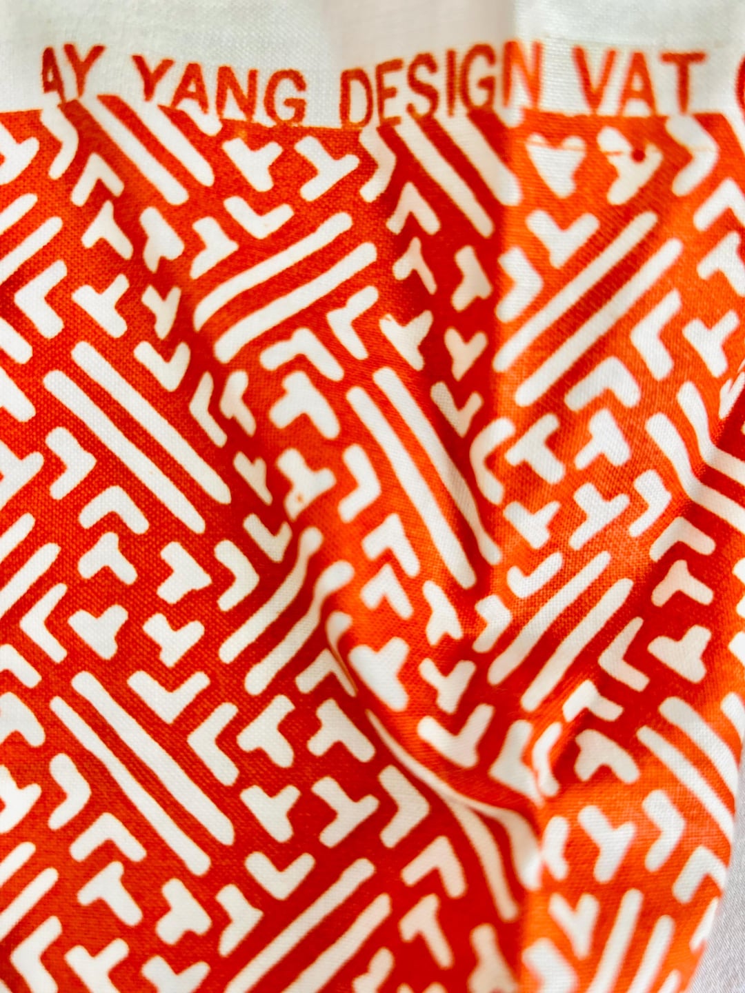 Vintage Jay Yang Cotton Fabric Remnant, Orange Geometric Print, Woodco ...